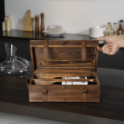 Cina Scatola di vino a doppia bottiglia 34x20x10 cm personalizzata con coperchio chiuso e maniglia in pelle in vendita