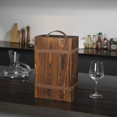 Cina Scatola di vino a doppia bottiglia 34x20x10 cm personalizzata con coperchio chiuso e maniglia in pelle in vendita