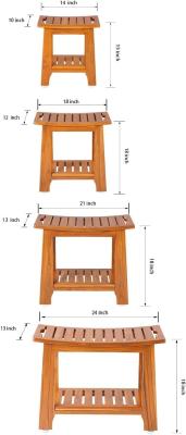 China Wooden Bathroom Spa Bathing Stool with Handle and Shelf in Natural Color Teak Wood for sale