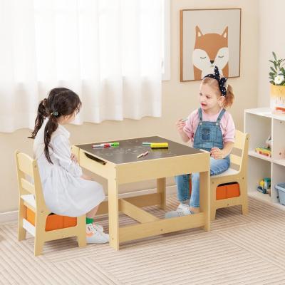 China Children Wooden Activity Table and 2 Chairs Kids Learning Toy Set with Storage Drawer for sale