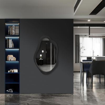 China Rustic Wood Black Framed Asymmetrical Wall Wavy Mirror for Living Room Bedroom Entryway Bathroom for sale