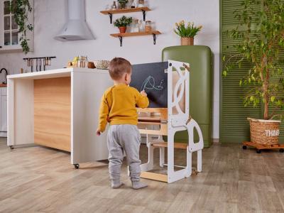 China Wooden Kids Kitchen Step Stool Convertible Toddler Tower Table 7 in 1 Seatback and Slide for sale