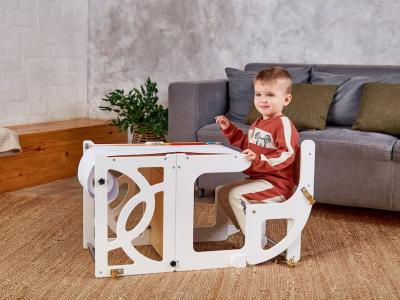 China Wooden Kids Kitchen Step Stool Convertible Toddler Tower Table 7 in 1 Seatback and Slide for sale