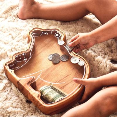 Cina Pignone Legno Animali Piggy Bank per bambini Legno colore semplice forma di drago Banca Cash Box in vendita