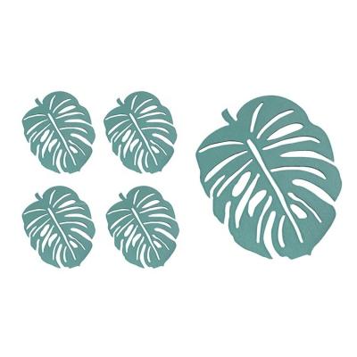 불규칙 패션 디자인 환경적 목재 MDF 컵 코스터 녹색 잎 덩굴 컵 매트 장식 매트
