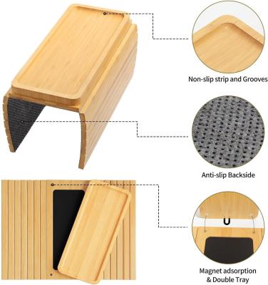 Cina Stocked Bambù Divano Arm Tray Tavolo Grande Divano Coppa Portatore Tray per Tazze Telefono Remote in vendita