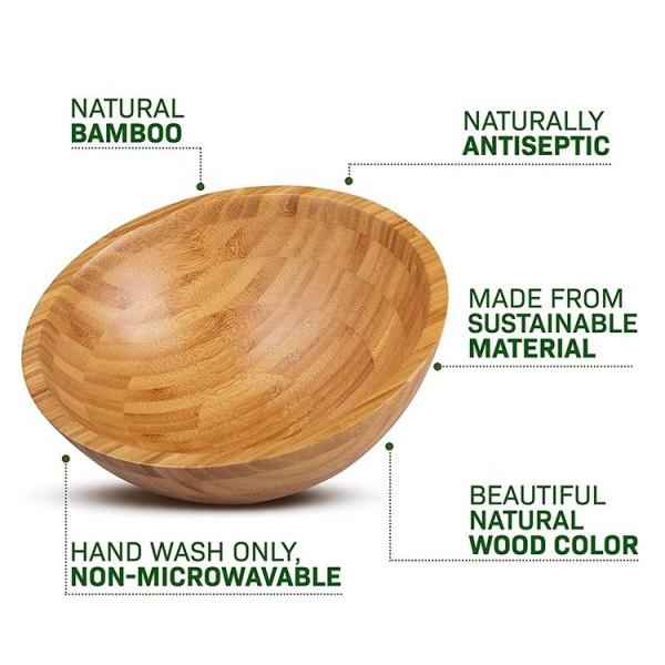 Custom Logo Ecofriendly Natural Round Bamboo Salad Bowl for Modern Style Amazon Design