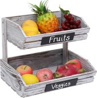 Quality Farmhouse Standing Wooden Organizer 2 Tier Food Basket Holder for Kitchen for sale