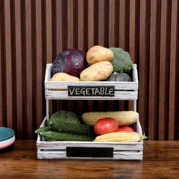 Quality Farmhouse Standing Wooden Organizer 2 Tier Food Basket Holder for Kitchen for sale