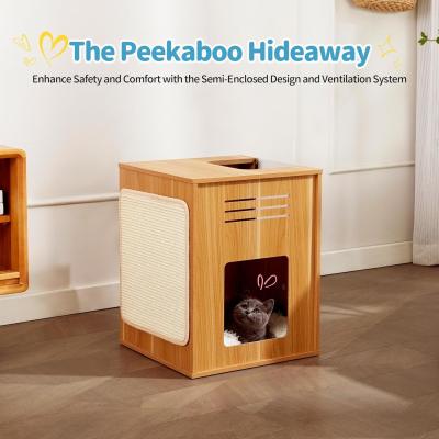 China Pet Furniture Item Type Large Cat House with Scratch Pad and Adjustable Baffle for sale