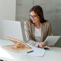 China Customized Logo Foldable Wooden Laptop Riser Adjustable Computer Stand for sale