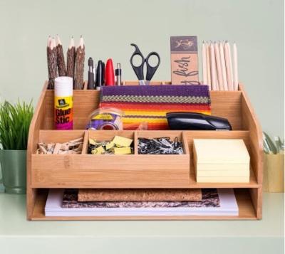 China Organize Office Supplies with Bamboo Wood Desk Organizer and File Storage Customized Logo for sale