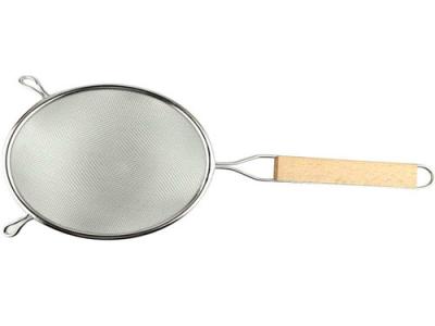 China stainless steel 304 16cm wooden handle mesh colander double ear for sale
