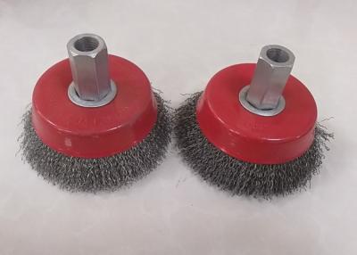 China 10cm Dia Spindle Mounted Angle Grinder Wire Brush / Crimped Wire Brush With Hex Shaft for sale