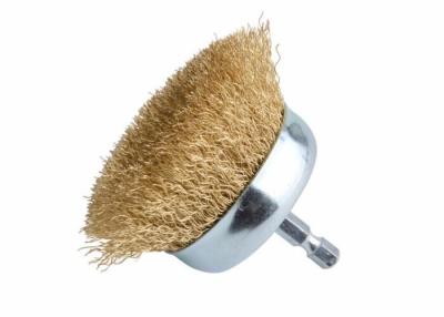 China 3 Inch Fine Stem Mounted Crimped Wire Cup Brush With Hex Shank Applied Edge Blending for sale