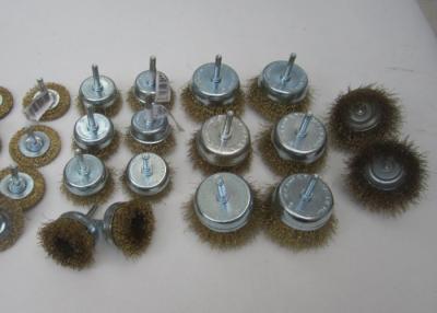 China 3 Inch Fine Stem Mounted Crimped Wire Cup Brush With Hex Shank Applied Edge Blending for sale