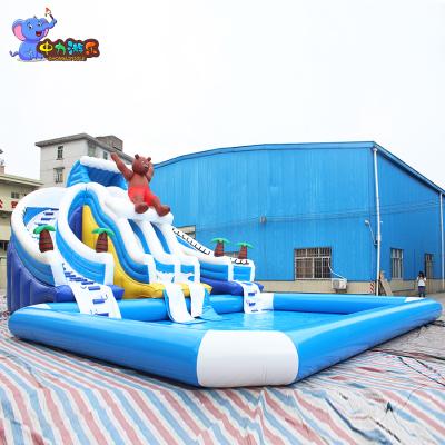 China Customised 30 Ft Inflatable Water Slide Bouncy Paddling Pool Tear Resistant for sale