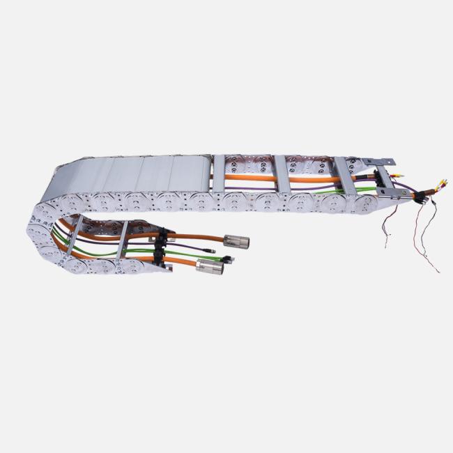 Industrial steel drag chain in operation