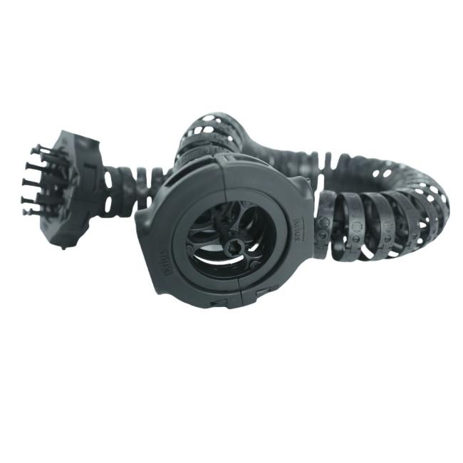 Side view of threaded trough drag chain