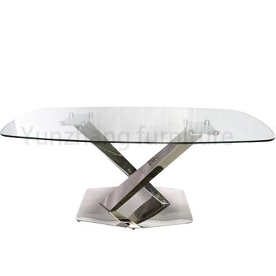 China De eenvoudige Luxe Moderne Eettafels ontruimen Aangemaakt Glas Weerspiegeld Zilver eindigen Te koop