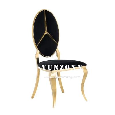 China Hot Sale Fancy Benz Design Back Dining Furniture Gold Stainless Steel Banquet Chair for Hotel Wedding Event Party for sale