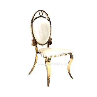 China Golden Stainless Steel Event Party Chair White Leather Cheap Banquet Hall Chair for sale