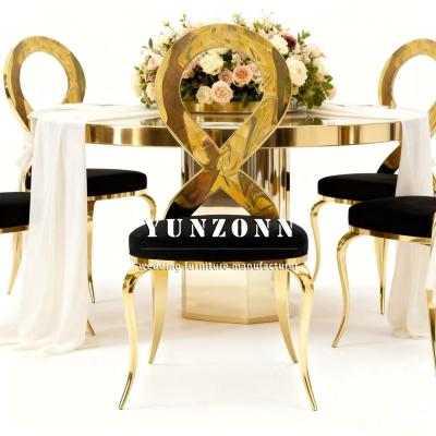 China Modern Stackable Event Party Chrome Legs White Chairs for Dining Table Gold Color with Cushion for sale