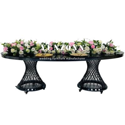 China Decorate Wedding Luxury Black Stainless Steel Wedding Table Oval Wedding Movable Table for sale