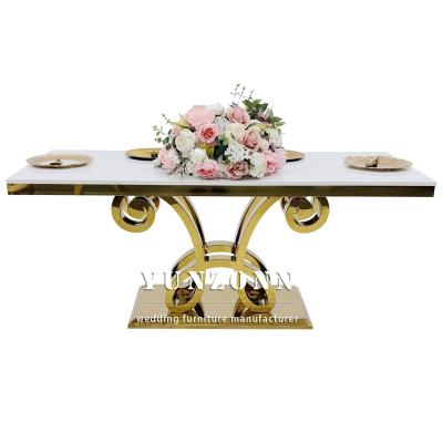 China New Design Luxury Rectangular Glass Top Gold Stainless Steel Wedding Table for Party Used for sale