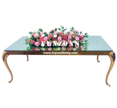 China Modern Rectangular Dining Table With Stainless Steel Frame and Glass Top for Outdoor Events for Weddings Hotels for sale