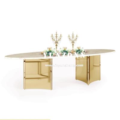 China New Design Luxury Furniture Brass Base Rectangular Gold Dining Stainless Steel Table for sale