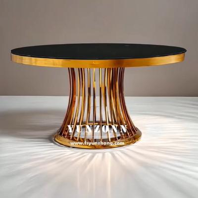 China New Gold Frame Hollow Design Event Party Wedding Round Dinning Table Set for sale
