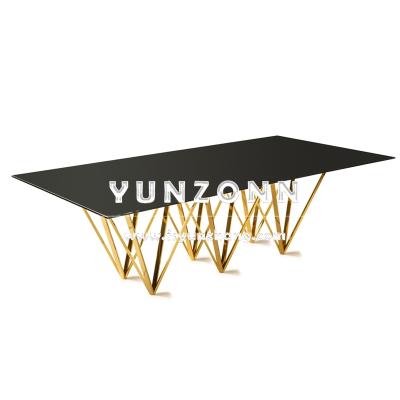 China Wedding Furniture Decor Clear Glss Top Gold Rectangular Elegant Dining Table Centerpieces for Dining Room for sale