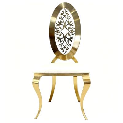 China Wholesale Banquet Party Event Furniture Round Flower Back Gold Stackable Event Stainless Steel Chairs for sale