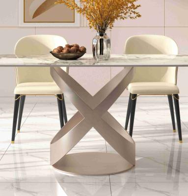 China Luxury Contemporary Dining Table Chair Sets With X Stainless Teel Base for sale