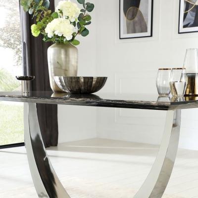 Cina Il tavolo da pranzo superiore di marmo nero d'argento di acciaio inossidabile ha messo i tavoli da pranzo moderni di lusso 150X90X75 in vendita
