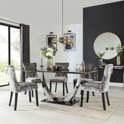 Cina Il tavolo da pranzo superiore di marmo nero d'argento di acciaio inossidabile ha messo i tavoli da pranzo moderni di lusso 150X90X75 in vendita