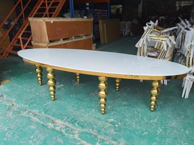 China Oval MDF Wedding Banquet Tables Banquet Style Wedding Reception Tables Ss Gold Ball Legs for sale