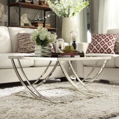 China Marble Glass Top Gold Round Coffee Table With Storage Strike Deisgn for sale