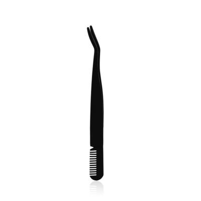 China Black Curved Professional Eyebrow Custom Eyelash Tweezer With Comb for sale