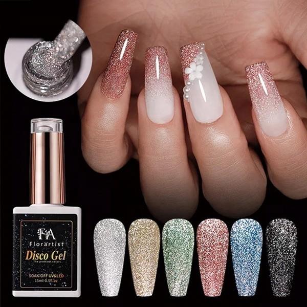Quality Custom 15ml Flash Shiny Disco Gel Soak Off Diamond Reflective Glitter Gel Polish Neon for Manicure Nail Art UV Nail Gel MSDS for sale
