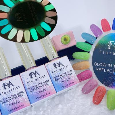 China Nail Polish Gel Manufacturer 48 Colors Glitter Reflective Gel Polish Glow in the Dark Flashing Disco Gel Nail Supplies Factory for sale