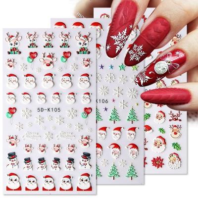 China Wholesale Easy Apply Decoration Decals 5D Christmas Embossed White Snowflakes Sliders Nail Stickers for Finger Nail Beauty for sale