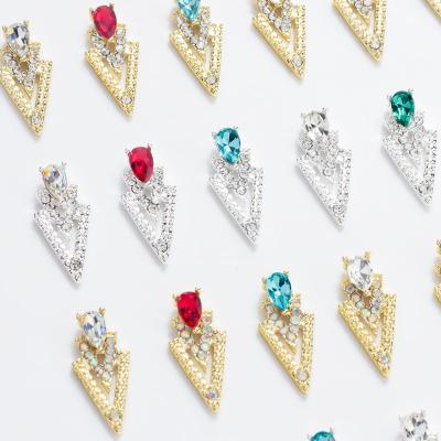 China Luxury 3D Art Decorations 5PCS/Bag Golden Alloy Rhinestone Nail Charms AB Diamond Triangle for sale