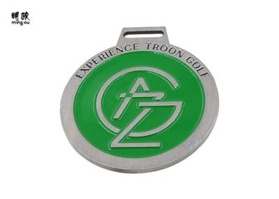 China Green Color Custom Award Medals Silver Medallion Brush Nickel Coating for sale