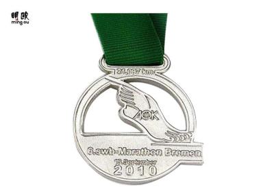 China Marathon Personalized Metal Zinc Alloy Silver Plated Cut Out Logo Custom Medal Awards for sale