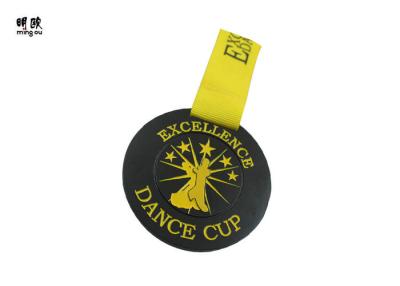 China Dance Cup Custom Sport Medals Personalized Black Finishing Yellow Ribbon for sale
