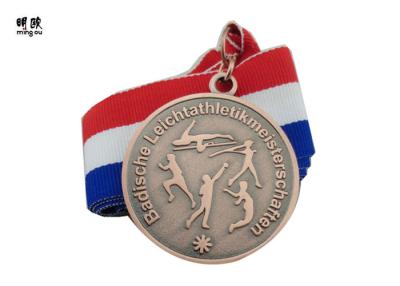 China Red Plating Custom Sport Medals Personalise Round  Zinc Alloy 42g 3C Lanyard for sale