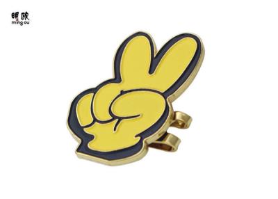 China Cute Hand Custom Lapel Pins , Yellow Victory Lapel Pin Fake Gold Plating for sale