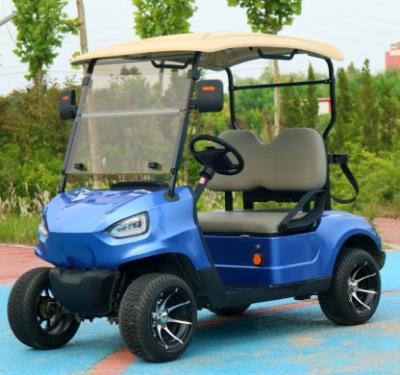 China Blauw 2 zitplaatsen elektrische golfkar met 48v 4kw motor duurzaam dak en comfortabele zitplaatsen CE-certificering weg legaal for sale